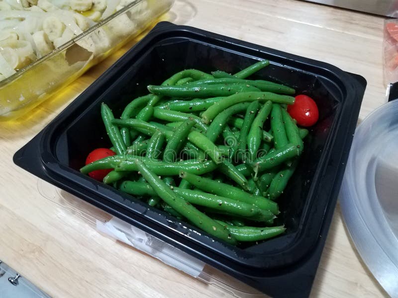 Plastic Container with Green Beans and Pepper Stock Image - Image of ...