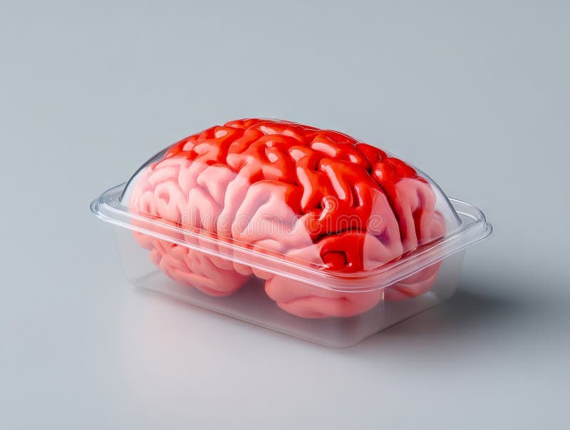 A Plastic Container with a Red Brain Inside of it Stock Illustration ...