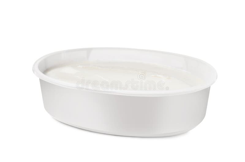 Plastic Container of Tasty Cream Cheese Isolated on White Stock Photo ...