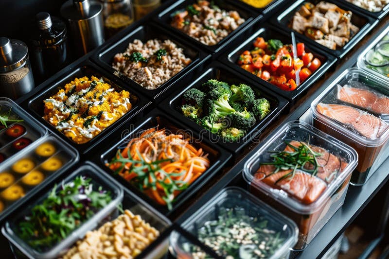Plastic Containers Filled with Various Foods on a Table Stock Image ...