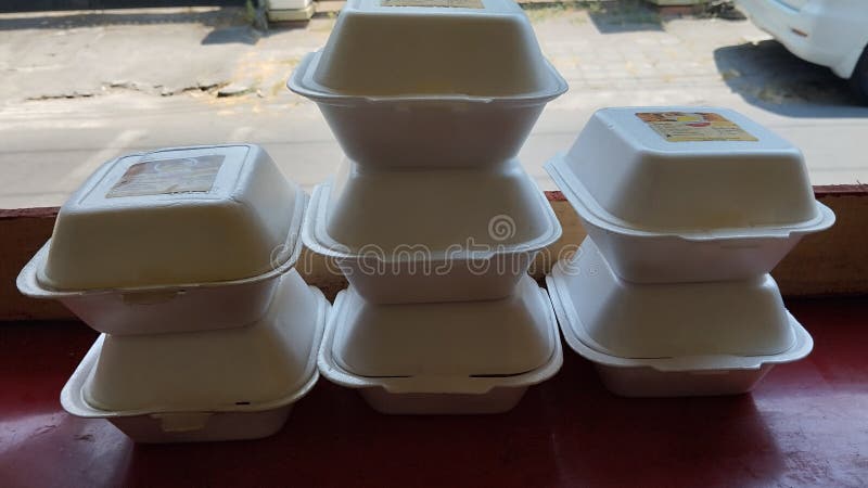 Plastic Containers for Food are Stacked in a Row on the Table. Food ...