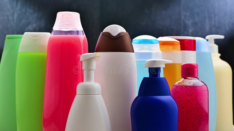 Plastic Containers of Shampoos and Shower Gels Stock Video - Video of ...