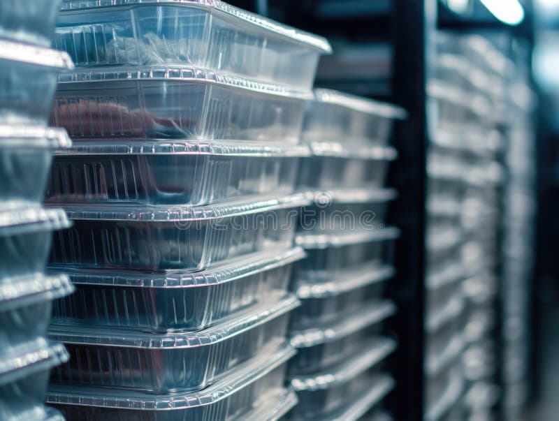 Plastic Containers Stacked in Warehouse Stock Image - Image of supply ...