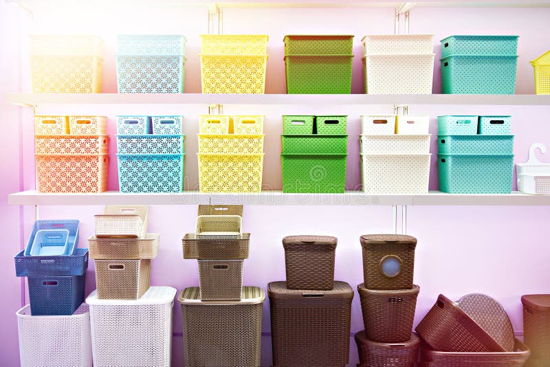 Plastic Household Containers in Store Stock Image - Image of hardware ...