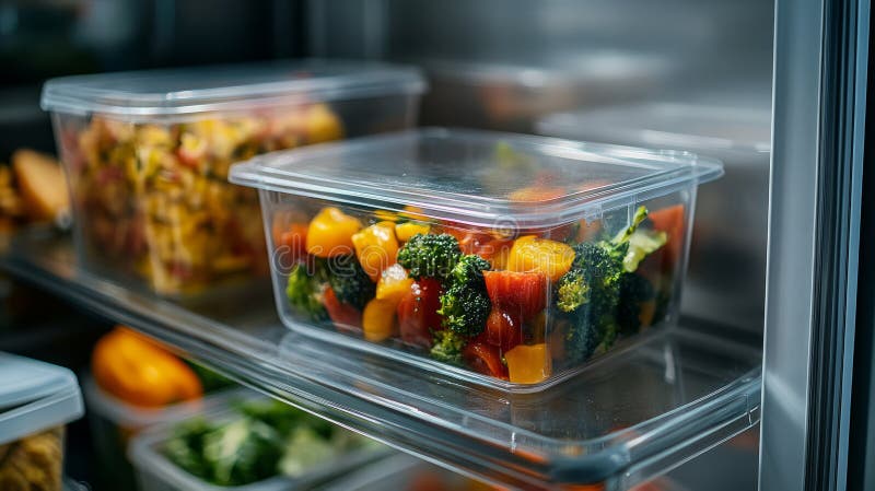 Plastic Containers with Vegetables in a Refrigerator. Stock Image ...