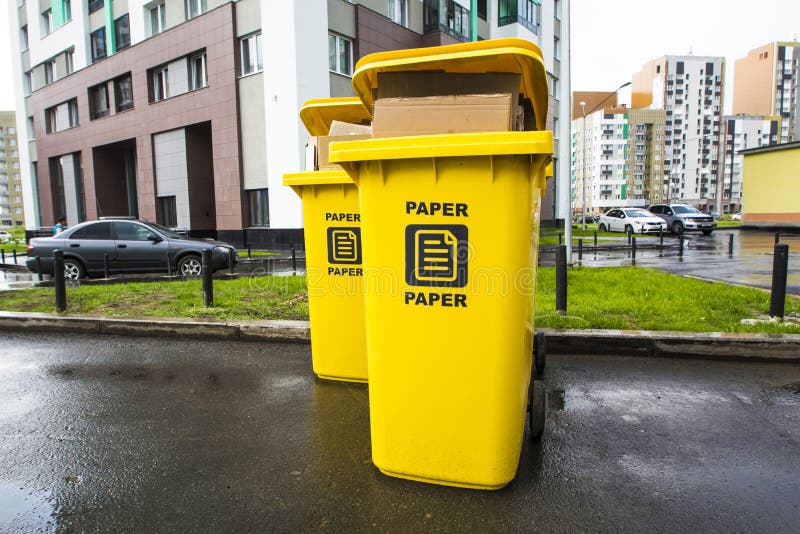 Plastic Containers for Waste Paper in the City Yard Stock Image - Image ...