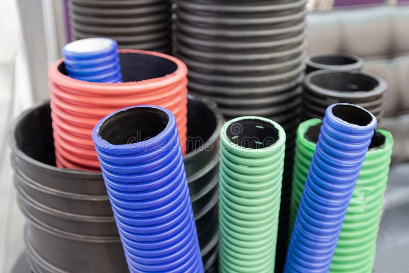 Plastic Corrugated Pipes of Different Colors Stock Image - Image of ...