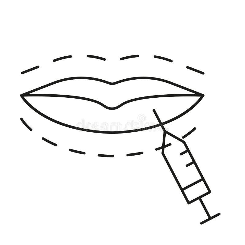 Plastic Cosmetic Surgery on Face and Lips with Dotted Lines Flat Vector ...