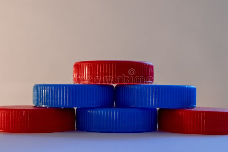 The Plastic Covers are Red and Blue, Built into a Pyramid. Stock Photo ...