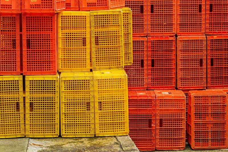 Plastic Crates, Containers of Various Colors and Sizes Stock Photo ...