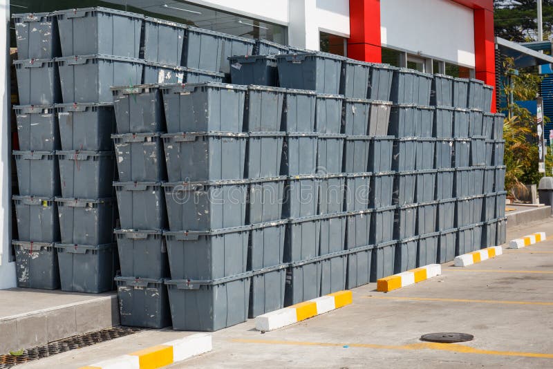 Plastic Crates Stacked Packing Containers. Stock Photo - Image of ...