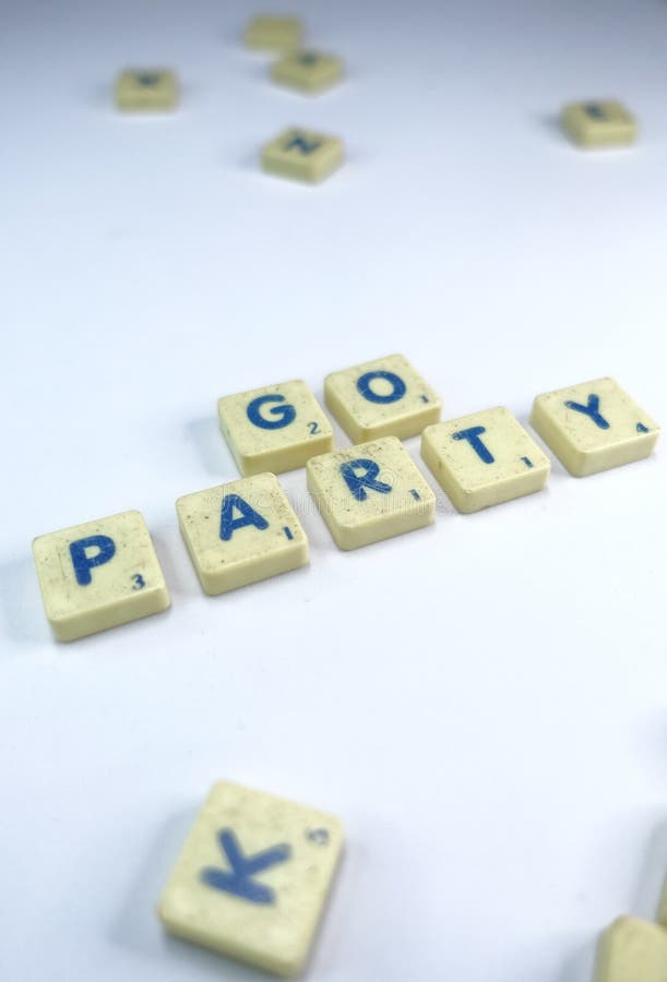 Plastic Cube with Letters, Go Party Words Stock Photo - Image of games ...