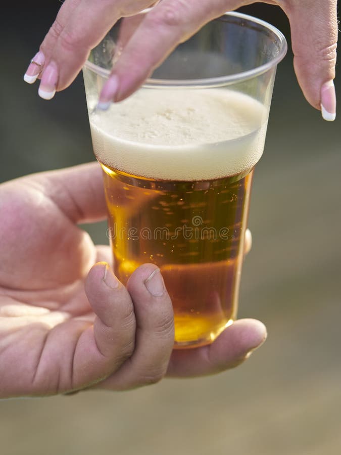 Plastic cup with beer stock image. Image of golden, cold - 155610211