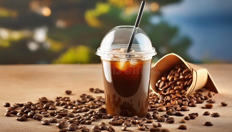 Plastic Cup with Cold Coffee Stock Photo - Image of laptop, celebration ...