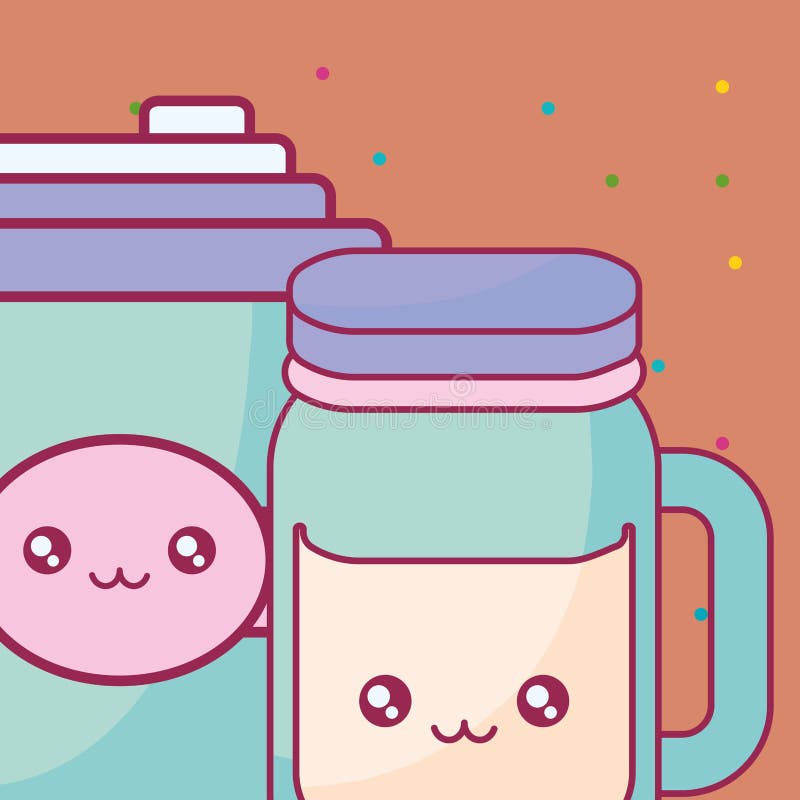 Plastic Cup Container and Jar Kawaii Characters Stock Vector ...