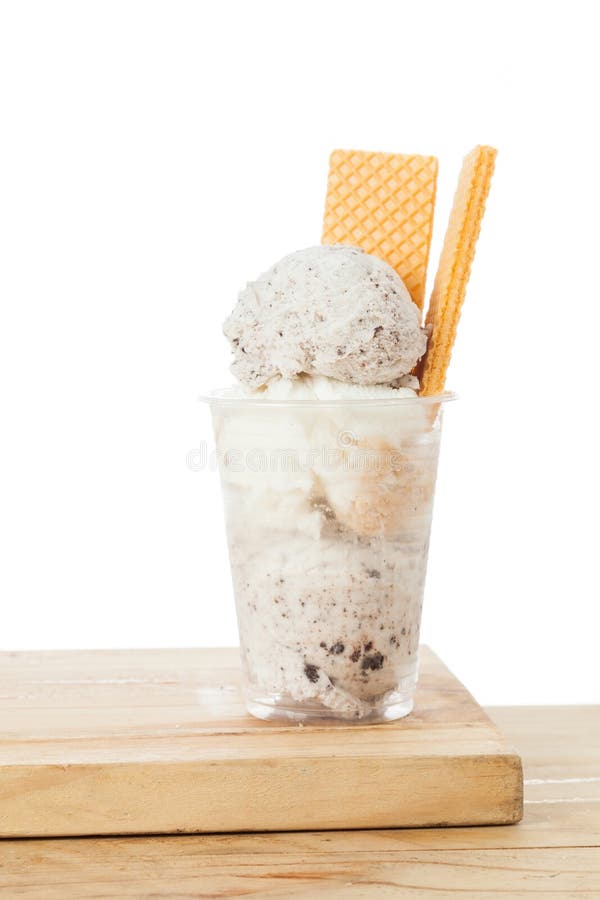 Plastic Cup with Ice Cream; Photo on White Background Stock Photo ...