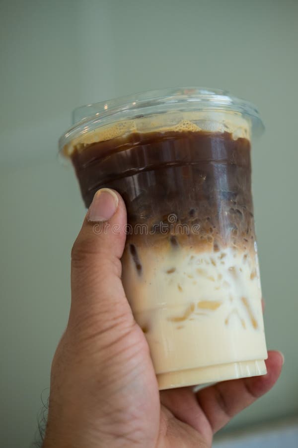 Plastic Cup of Iced Coffee Latte, the Upper Layer is a Shot of Espresso ...