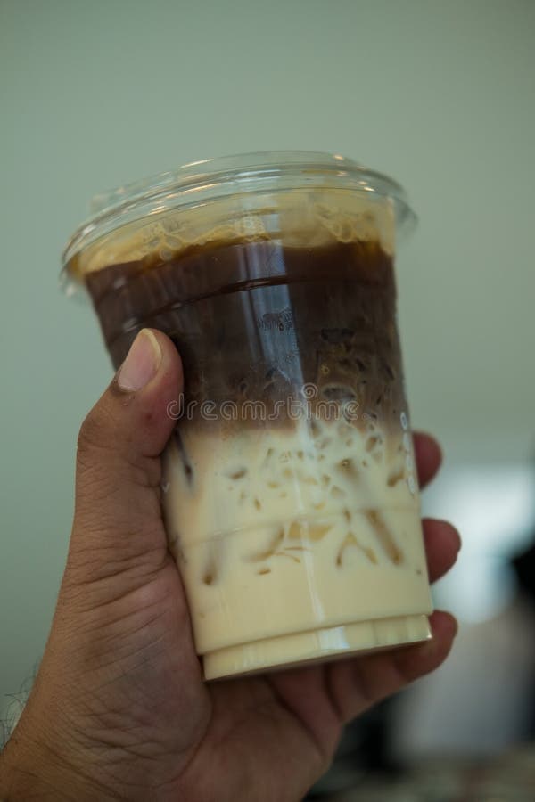 Plastic Cup of Iced Coffee Latte, the Upper Layer is a Shot of Espresso ...