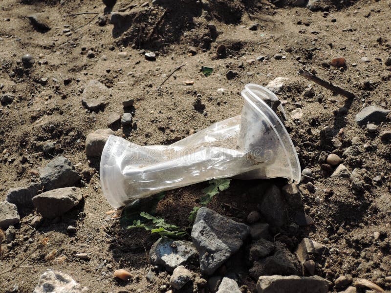Plastic Cup Thrown on the Beach. Plastic Pollution Concept Stock Image ...