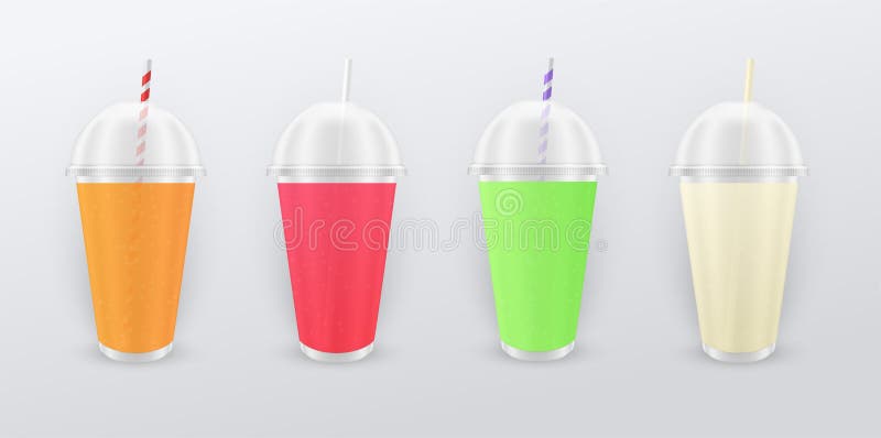 Plastic Cups with Lids, Straws and Different Summer Cocktails Inside ...