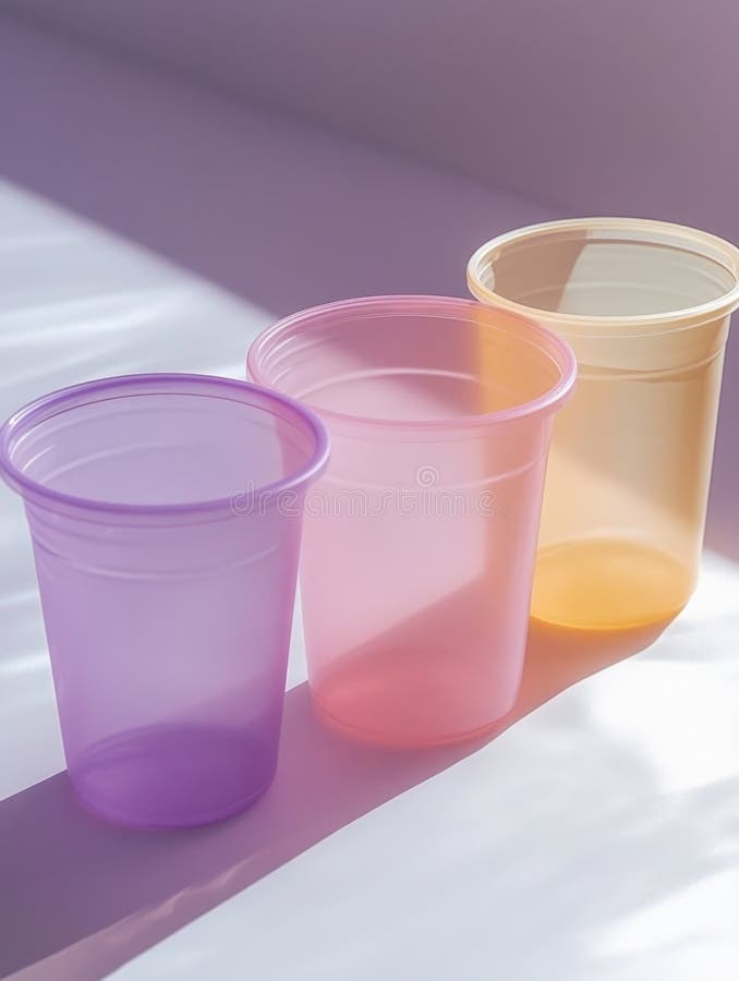 Plastic cups on table stock image. Image of flatlay - 377163867