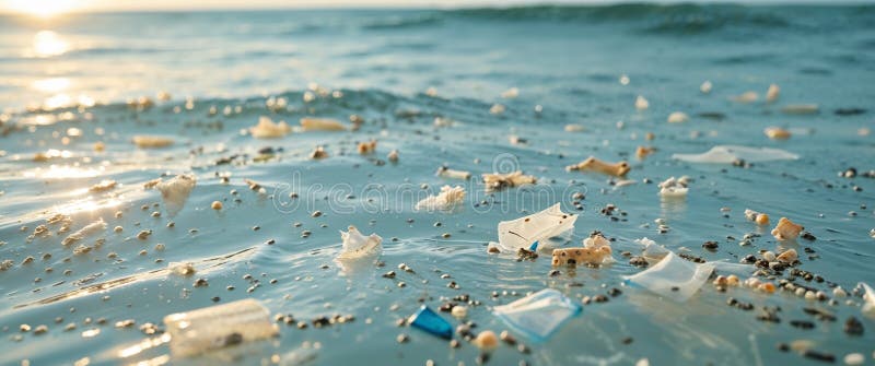 Plastic Debris Floating in Ocean Waters Under Bright Light Stock Image ...