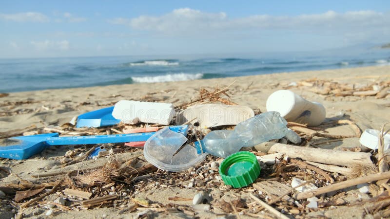 Plastic Debris Waste Pollution Trashed on Sea Coast Ecosystem ...