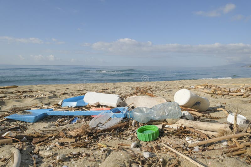 Plastic Debris Waste Pollution Trashed on Sea Coast Ecosystem ...