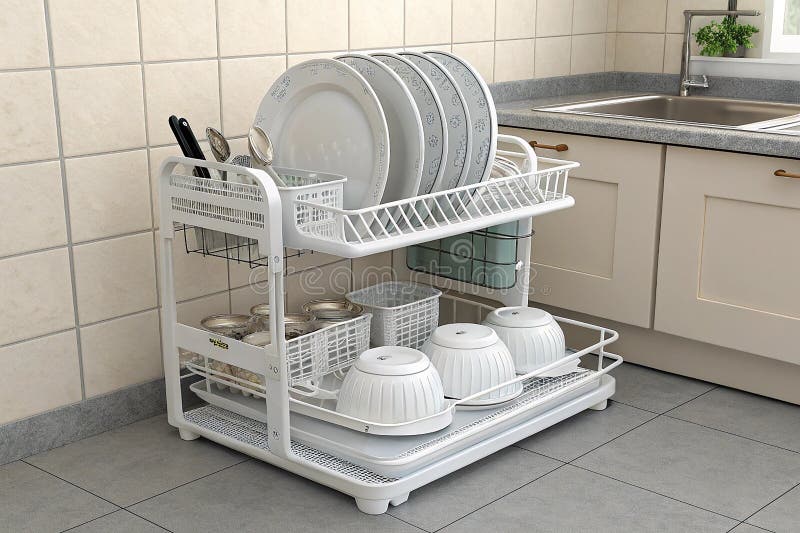 Plastic Dish Drying Rack with Multiple Layers Stock Illustration ...
