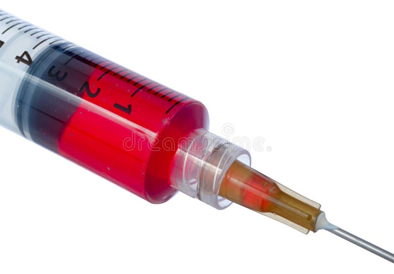 Plastic Disposable Syringe Filled with Red Liquid. Stock Photo - Image ...