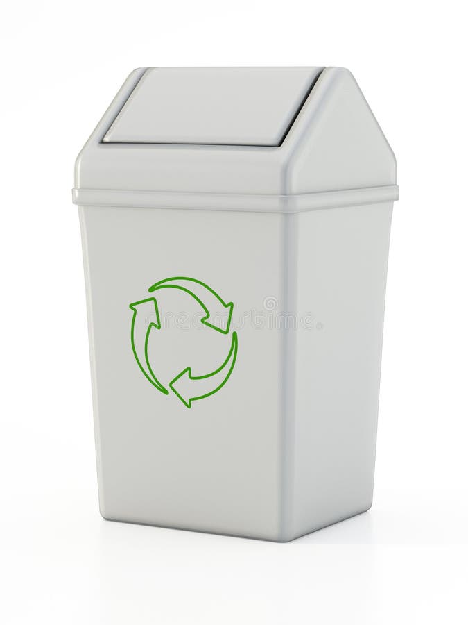 Plastic Dustbin with Recycle Symbol Isolated on White Background. 3D ...
