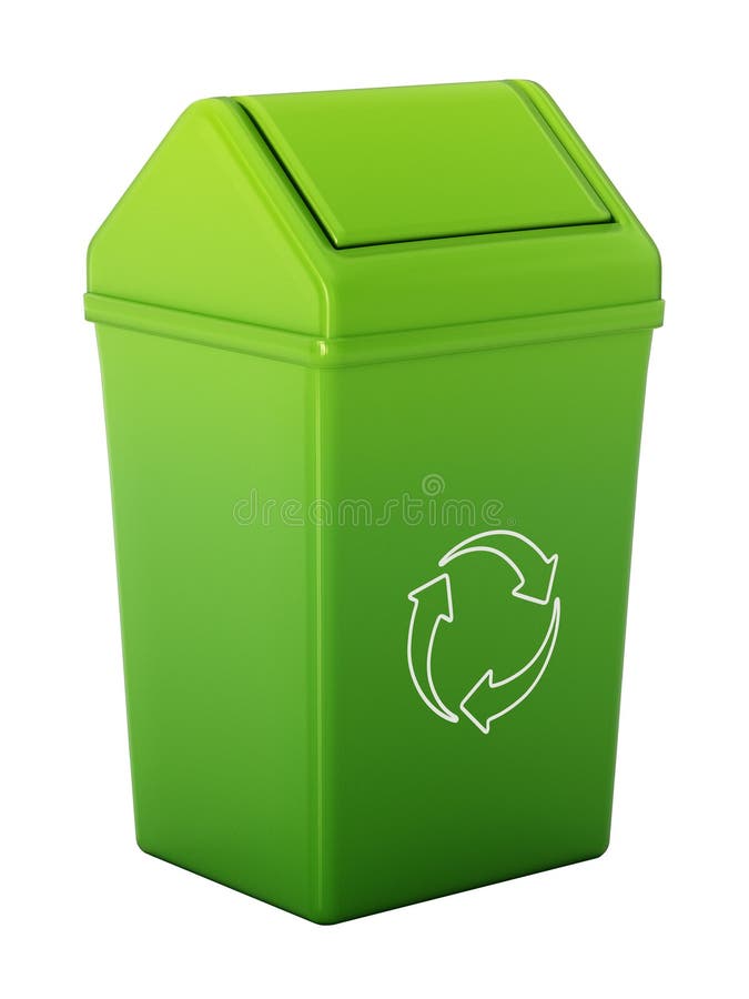 Plastic Dustbin with Recycle Symbol Isolated on White Background. 3D ...