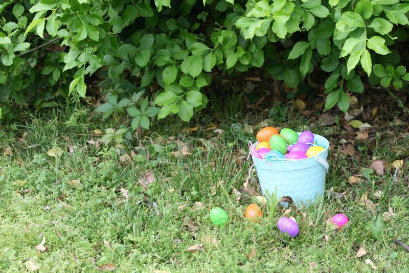 Easter Eggs on Ground and in Bucket Stock Image - Image of plasticeggs ...