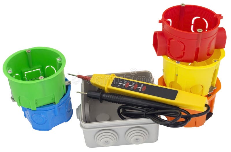 Plastic Electrical Junction Box and Voltage Tester Stock Image - Image ...