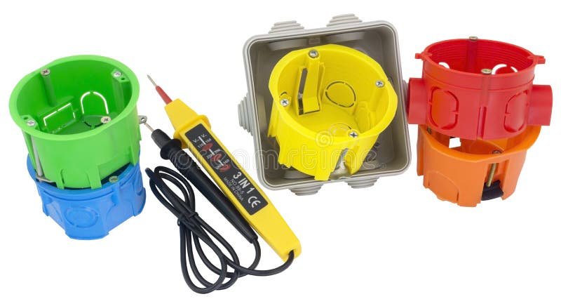 Plastic Electrical Junction Box and Voltage Tester Stock Photo - Image ...