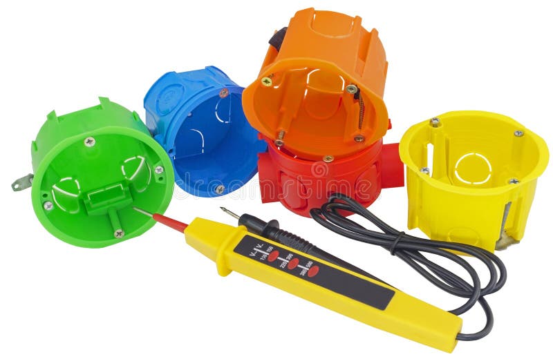 Plastic Electrical Junction Box and Voltage Tester Stock Image - Image ...