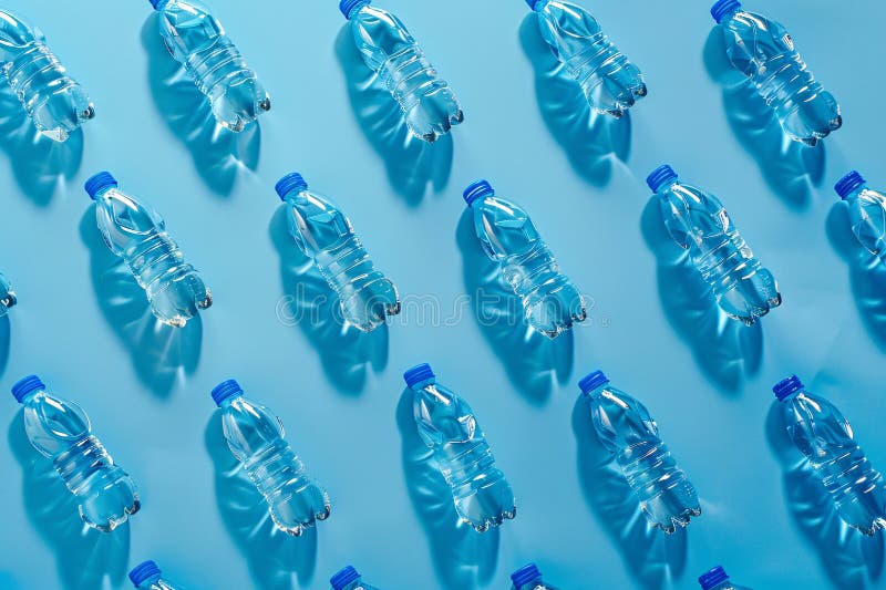 Plastic Empty Bottles on Blue Background with Copy Space Stock ...