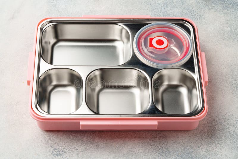 Plastic Empty Lunch Box with Metal Compartments Close Up Stock Image ...