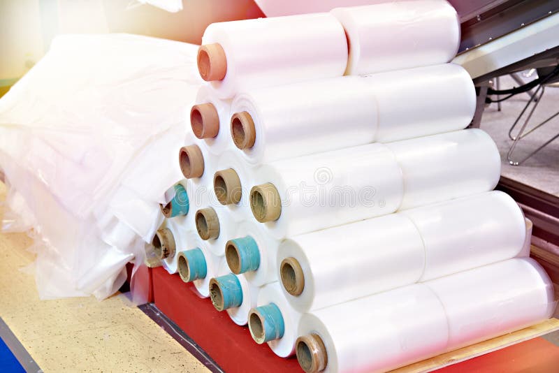 Plastic Film Rolls in Factory Stock Photo - Image of manufacturing ...