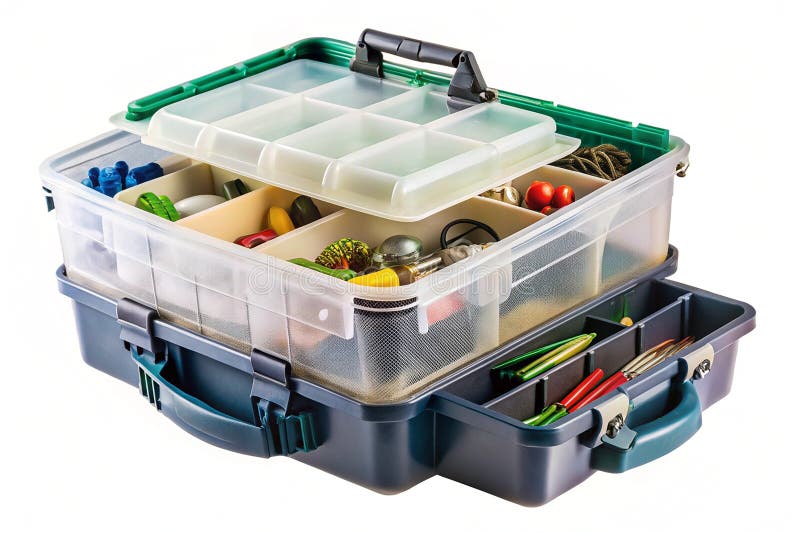Plastic Fishing Tackle Box Adjustable Compartments Stock Illustration ...