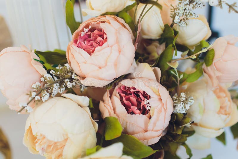 Plastic Floral Bouquet of Different Flowers Artificial. Stock Photo ...