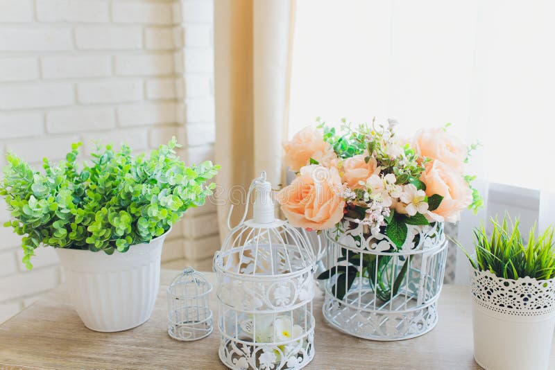 Plastic Floral Bouquet of Different Flowers Artificial. Stock Photo ...