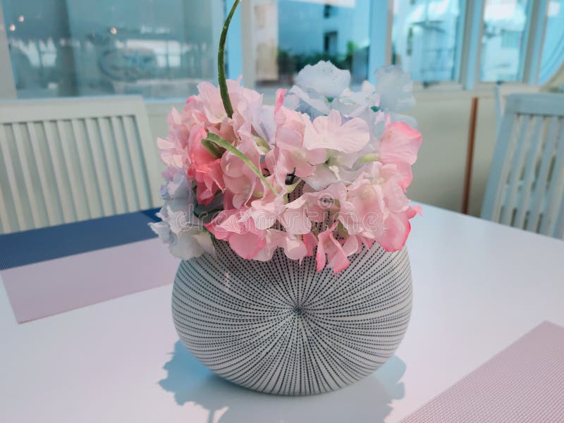 Plastic Flower Pots for Placing on the Dining Table. Stock Image ...
