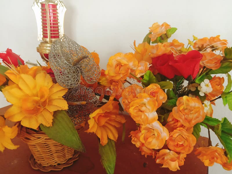 Plastic Flowers are Good for Table and Cupboard Decoration Stock Photo ...