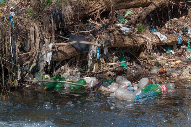 Plastic and Foam Garbage Floating on the Surface of the River Editorial ...