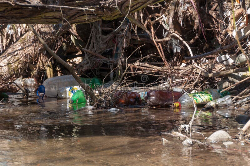 Plastic and Foam Garbage Floating on the Surface of the River Editorial ...