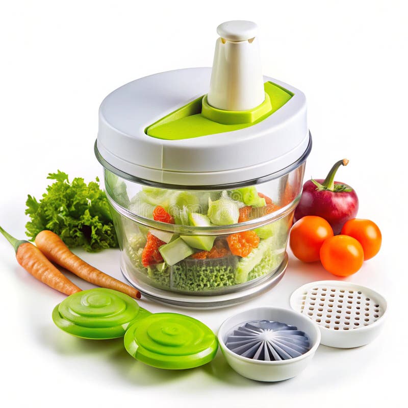 Plastic Food Chopper with Multiple Blade Attachments Stock Illustration ...