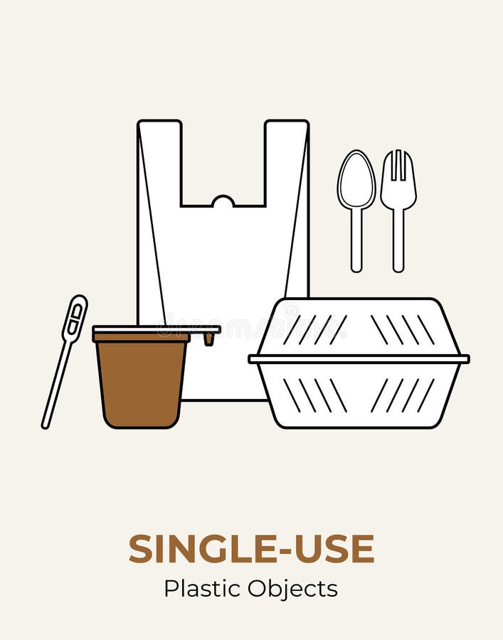 Plastic Food Container, Bag, Cup, Spoon, Fork, Stirrer. Single-use ...