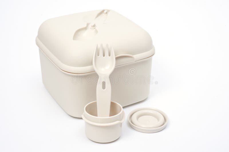 Plastic Food Container with Built-in Fork and Gravy Boat Stock Image ...