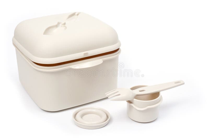 Plastic Food Container with Built-in Fork and Gravy Boat Stock Photo ...